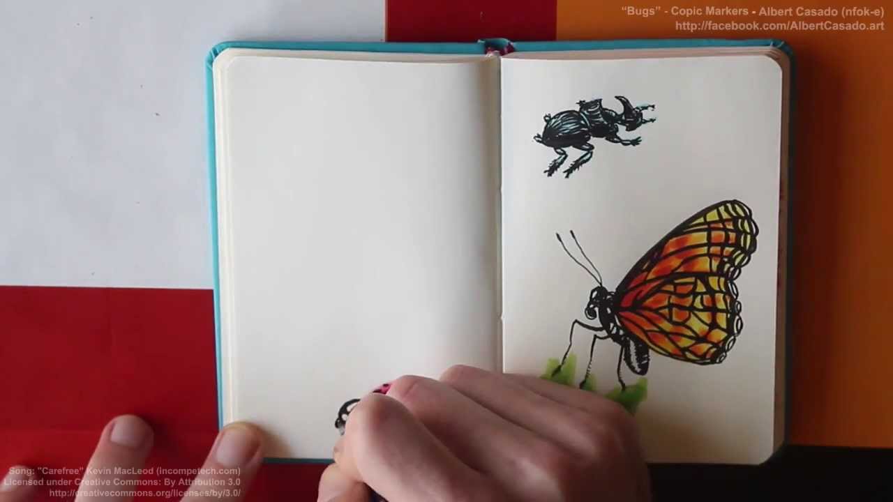 "Bugs" - Pàinting insects with Copic markers - (timelapse) - YouTube