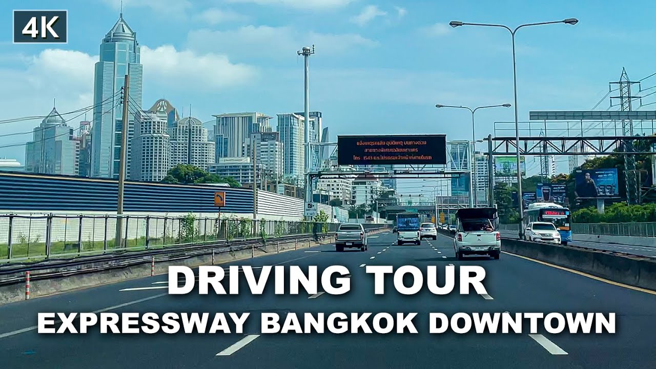 【4K】Driving on expressways in Bangkok Downtown Thailand April, 2021 ...