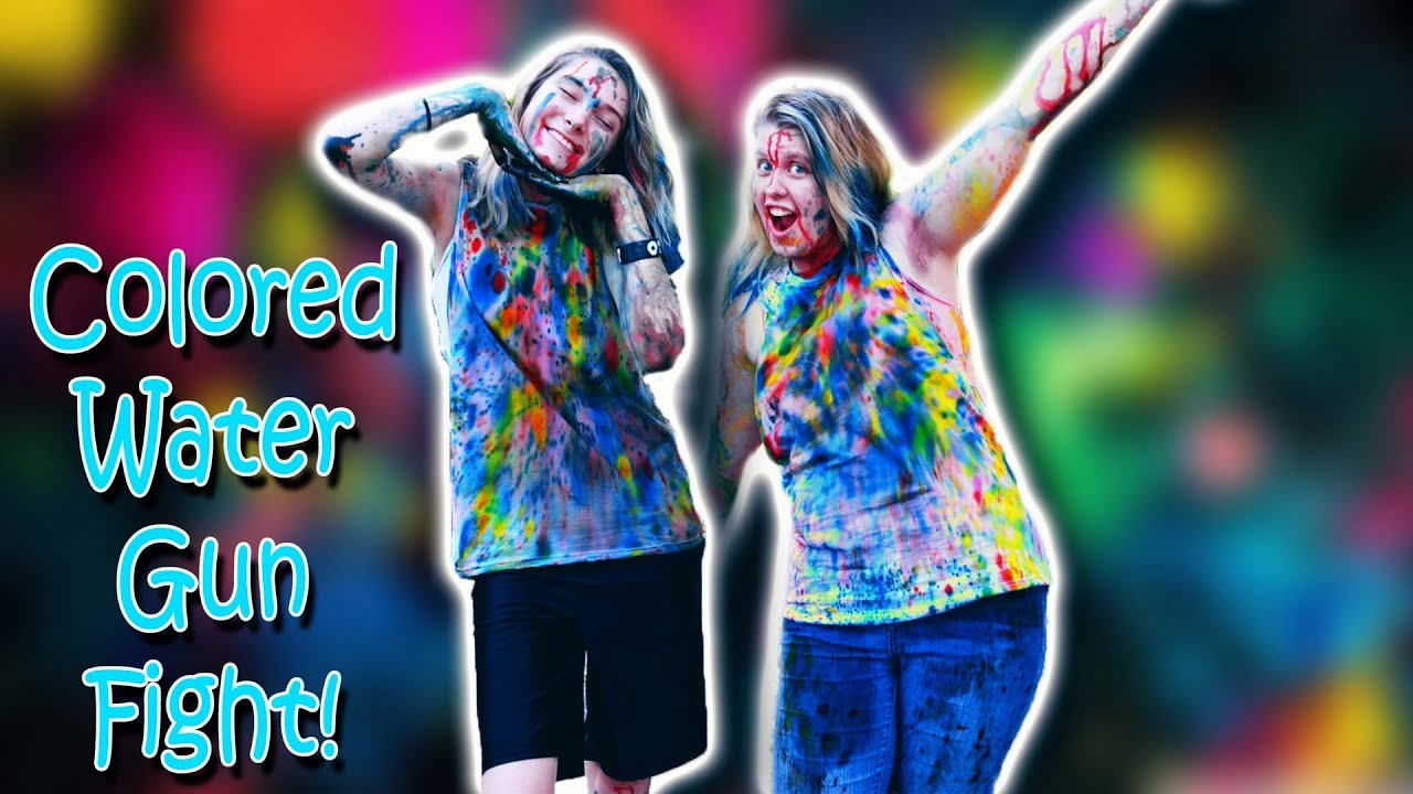 COLORED WATER GUN FIGHT!! w/Just Em! - YouTube