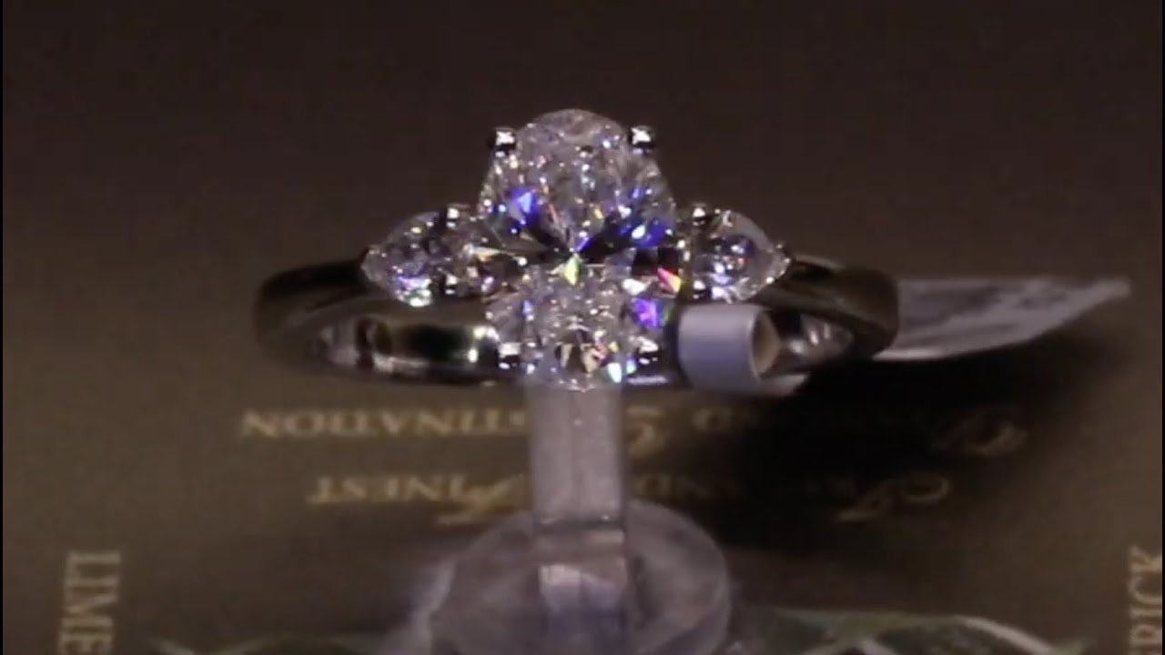 #80008 | T1.56ct/C1.30ct | Oval Centre with Two Pear Side Diamonds | Set in Platinum - YouTube