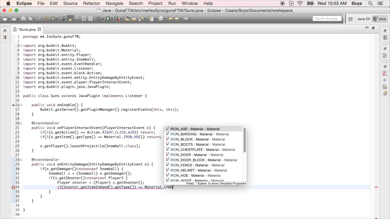 Minecraft Bukkit Coding ~ Episode 1 Guns Youtube