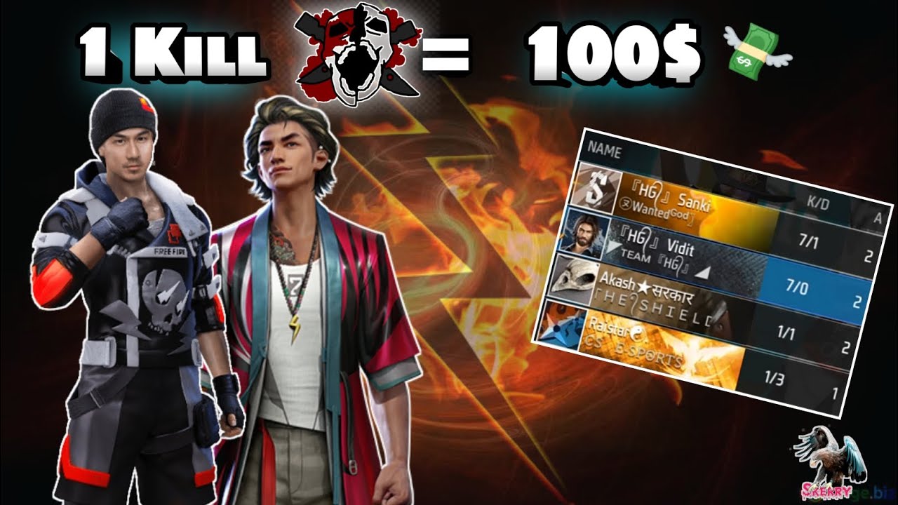 1 Kill = 100$ Challenge 🤑 in Free Fire || #skerrygaming #challenge # ...