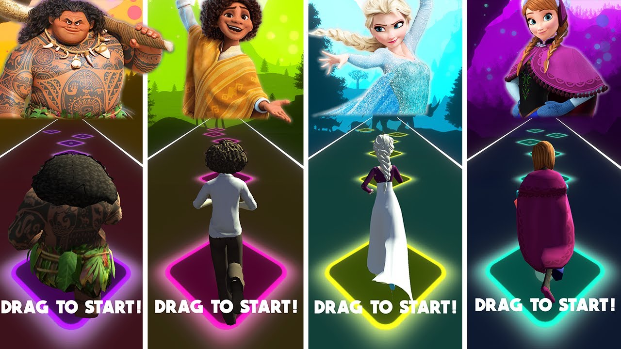 Encanto Camilo And Maui VS Frozen Elsa And Anna - Tiles Hop! - YouTube
