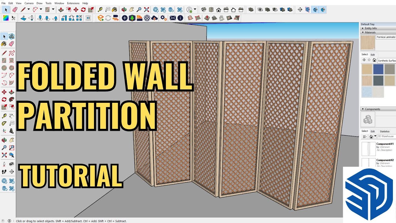 SKETCHUP BEGINNER HOW TO MAKE A FOLDED WALL PARTITION - YouTube