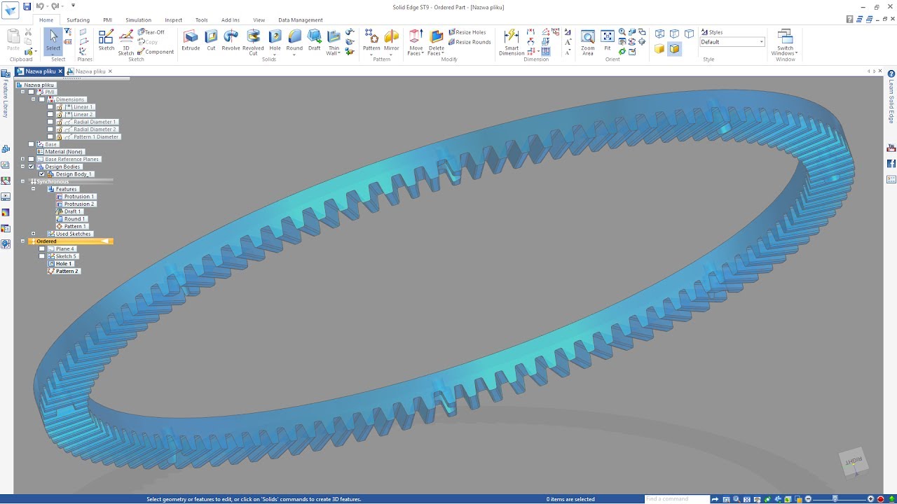 SOLID EDGE ST9 - GEAR RING - CONCRETE MIXER - YouTube