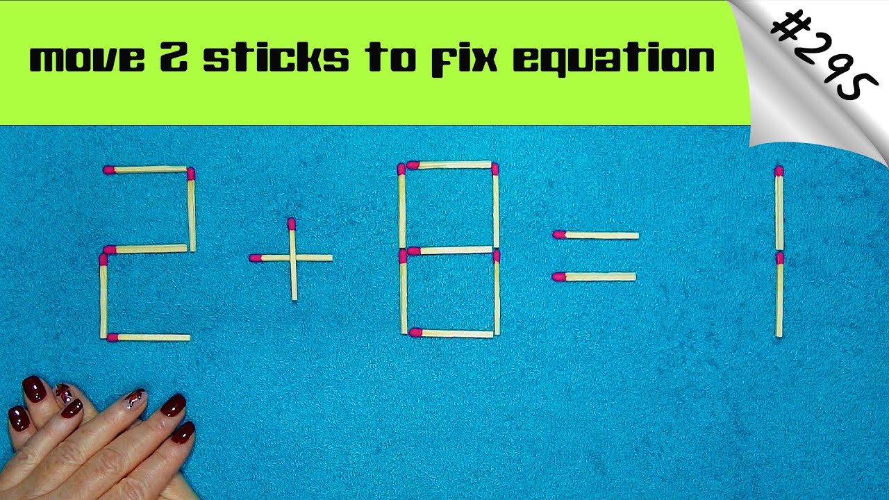 Matchstick puzzle #295 | Match puzzle 2+8=1 with hint and solution ...