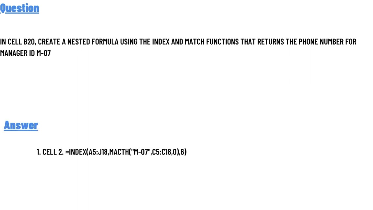 In Cell B20 Create A Nested Formula Using The Index And Match Functions That Returns The Phone In Cell B20 Create A Nested Formula Using The Index And Match Functions That Returns The Phone