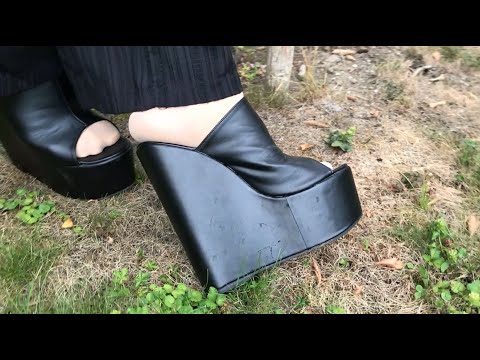 A walk in wedges - black mules with nice high wedge heels