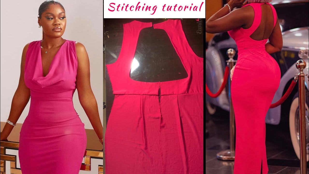 How to sew a cowl neck dress with stylish open back. - YouTube