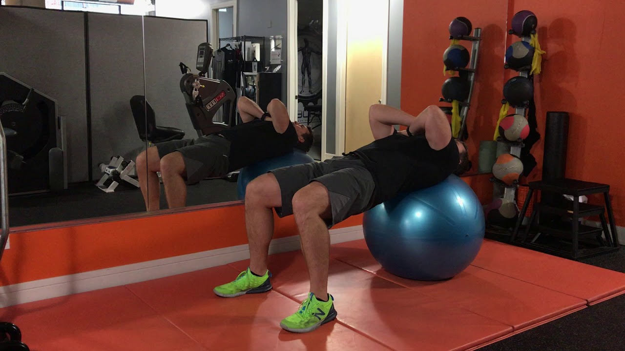 Prone stability ball hip bridge static - YouTube