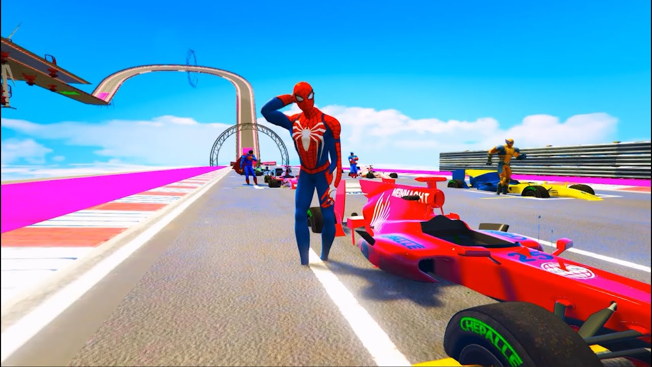 Super intense F1 race between superheroes - YouTube
