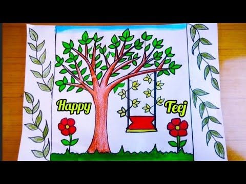 Very Very Easy Hariyali Teej Drawing / How To Draw Hariyali Teej ...