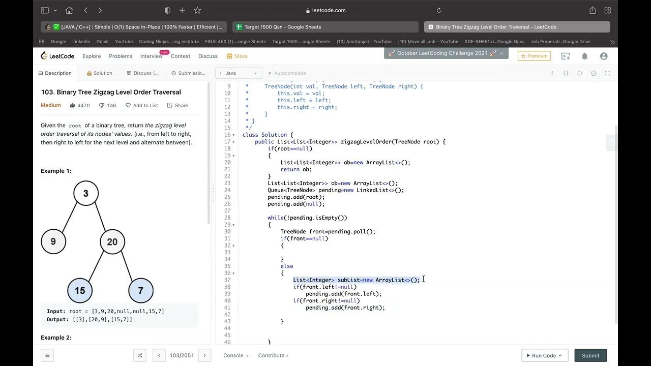 103 Binary Tree Zigzag Level Order Traversal LeetCode Qsn - YouTube