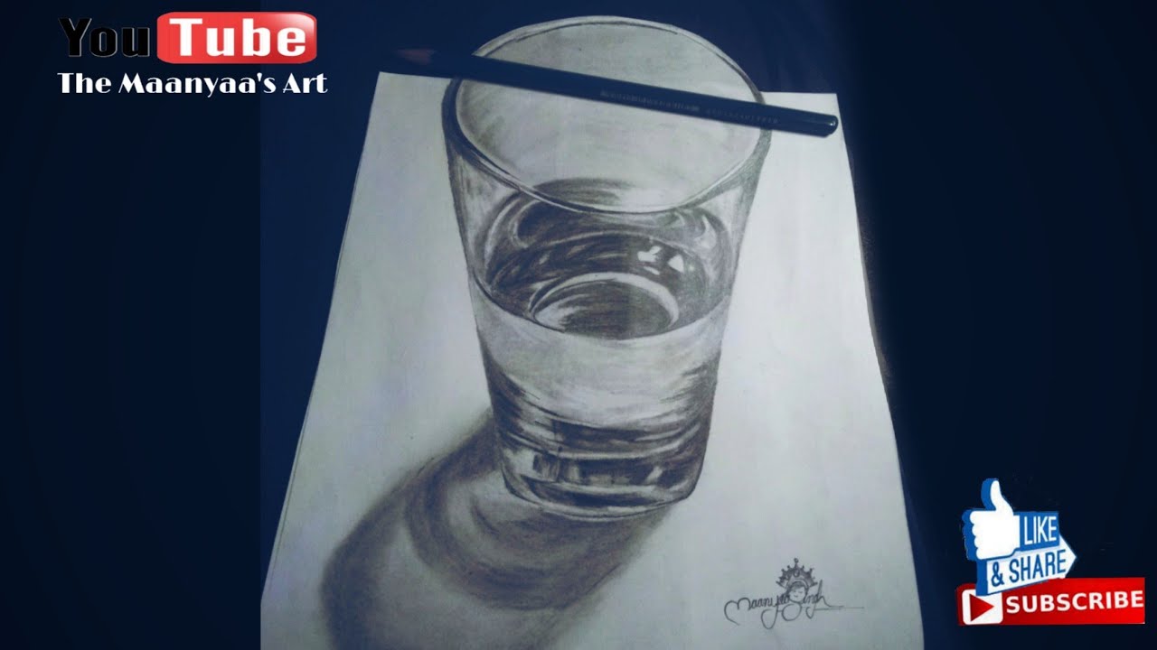 3D Drawing: A Realistic Glass of Water / 3D glass /Drawing Tutorial ...