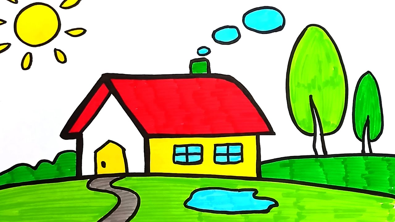 How to draw a HOUSE Step by Step Easy for Kids and Toddlers | Kids Art ...