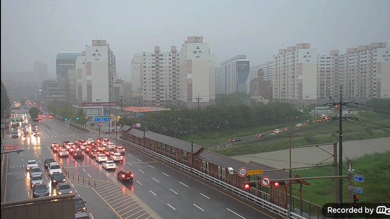 Rainy season in South Korea. Heavy rain with thunderstorm in Busan and ...