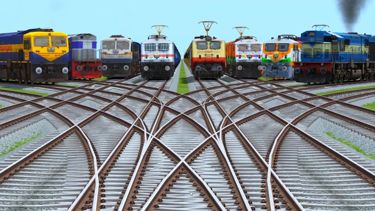 10 Realstic Freight Trains Running V Sleeve Curved Branched Railroad ...