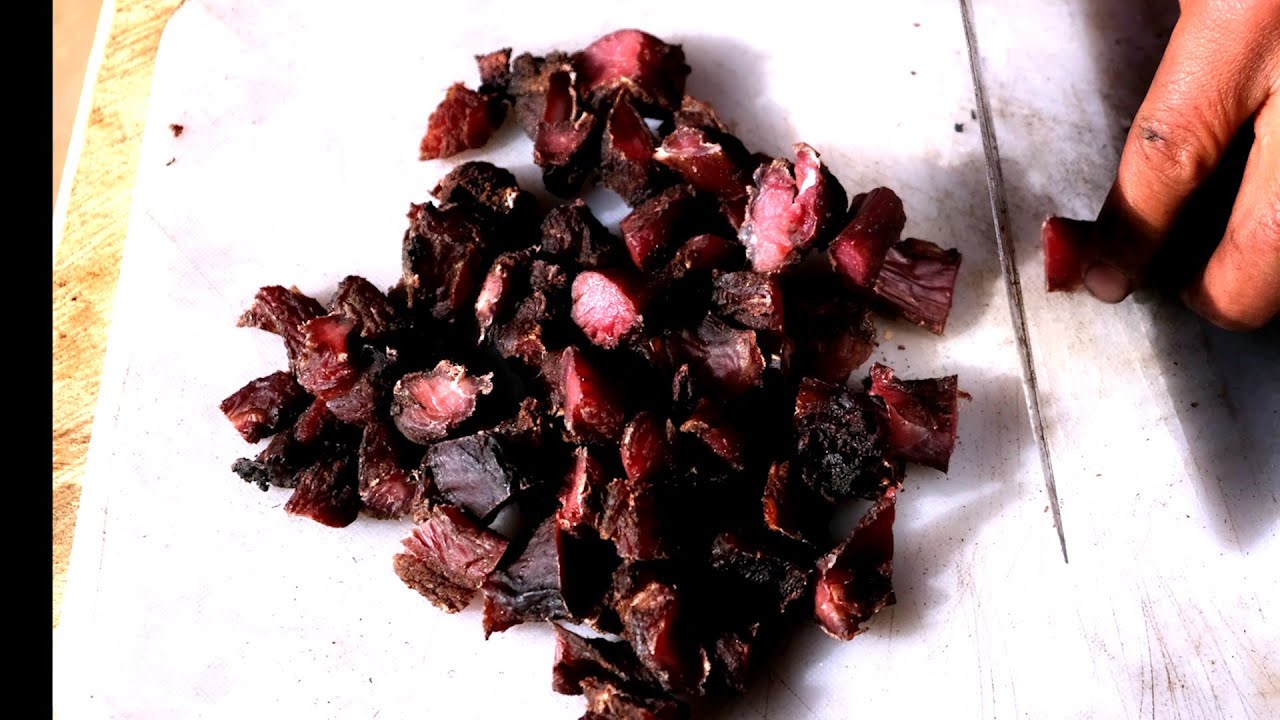 dry buff meat curry and rice cooking eating in the village @ nepali ...