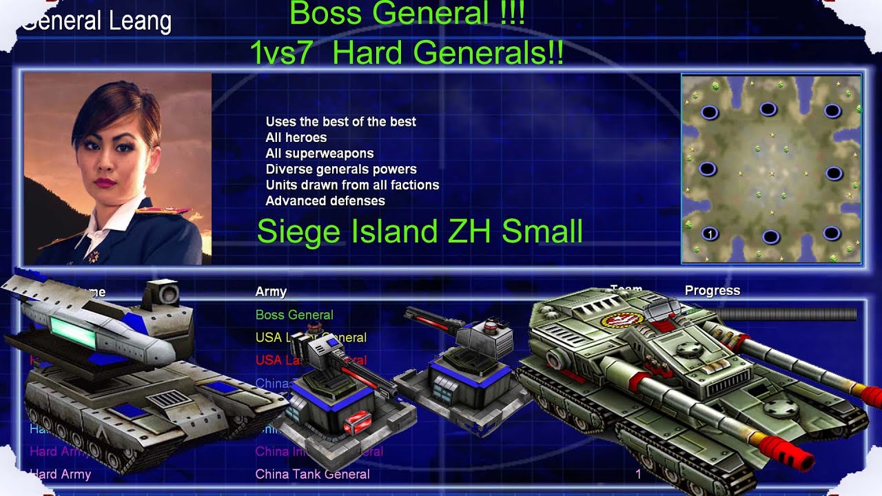 Boss General 1 vs 7 Hard Generals. (Siege Island ZH Small) - YouTube