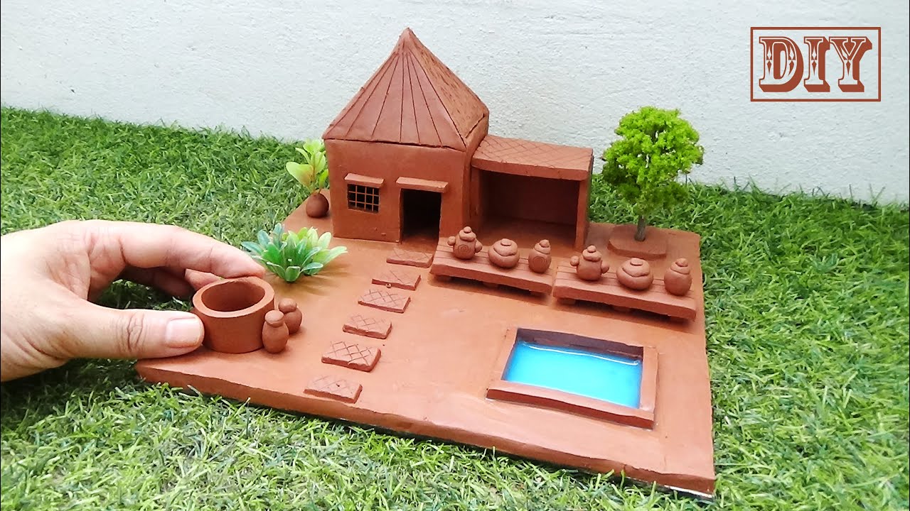 Amazing technique build miniature clay house || DIY miniature kitchen ...
