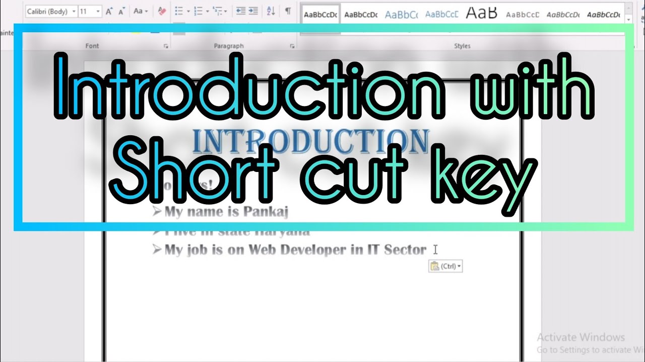 Introduction with shortcut key#winword - YouTube