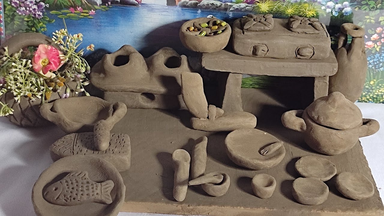 Ratna, How To Make Mini kitchan set Clay#matir Banano Ranna Ghare Jinis ...