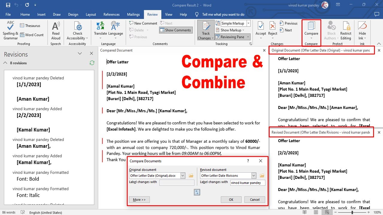 How To Compare 2 Documents In Ms Word 2019 Word Me 2 Documents Ko