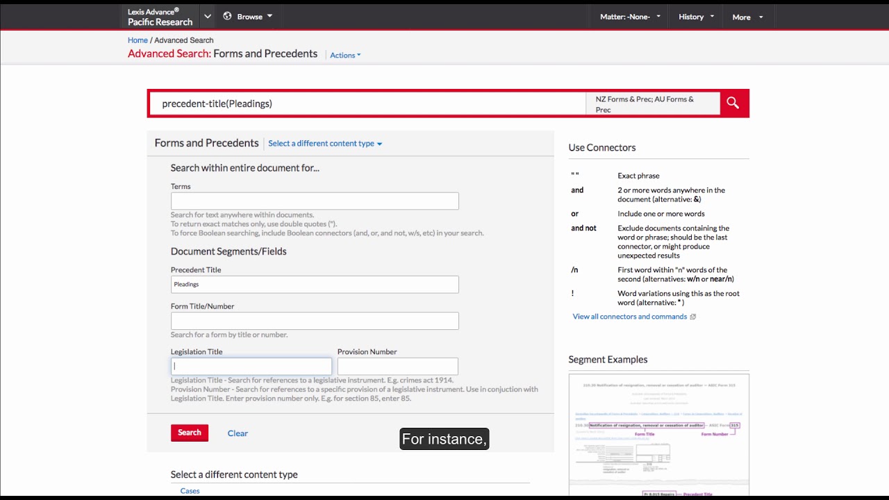 Lexis Advance: Form and Precedent Discovery with Advanced Search - YouTube