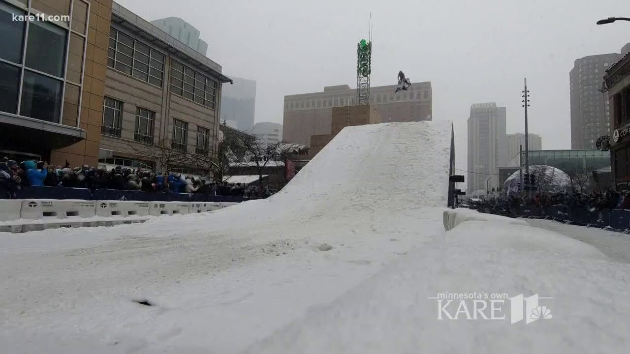 Snowmobile stunt at Super Bowl - YouTube