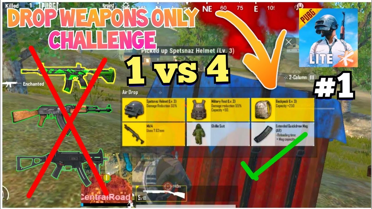 Drop Weapons Only Challenge #1 |PUBG MOBILE LITE GAMEPLAY | SOLO VS ...