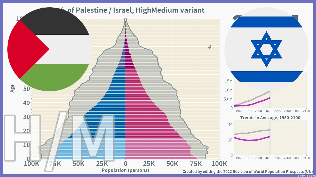 [🇵🇸Palestine vs 🇮🇱Israel] Comparison of Population Pyramids (1950-2100 ...