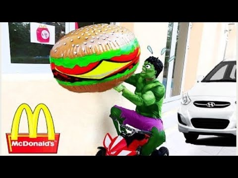 Hulk Order Burger Mcdonalds Giant!! Bersama Spiderman & Video