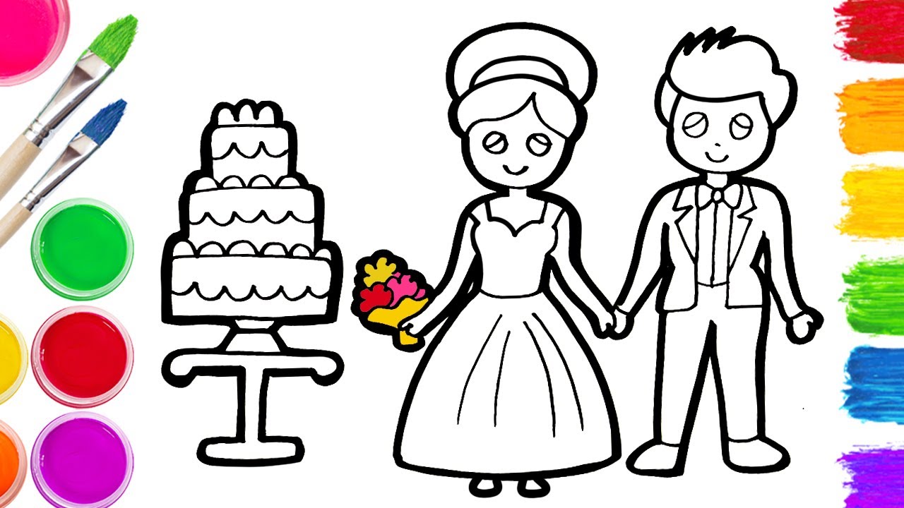 How to Draw Bride and Groom | Simple Coloring - YouTube