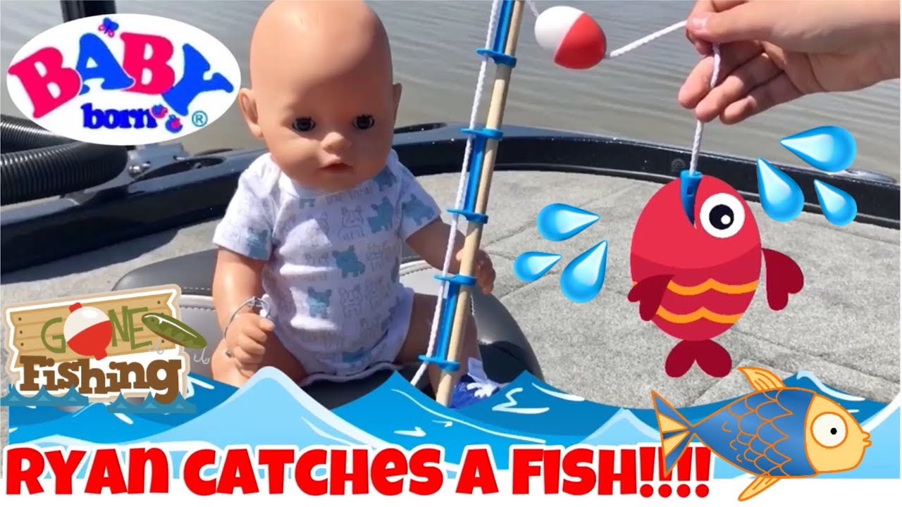 Baby born Ryan goes fishing on the boat catches a fish baby born doll ...