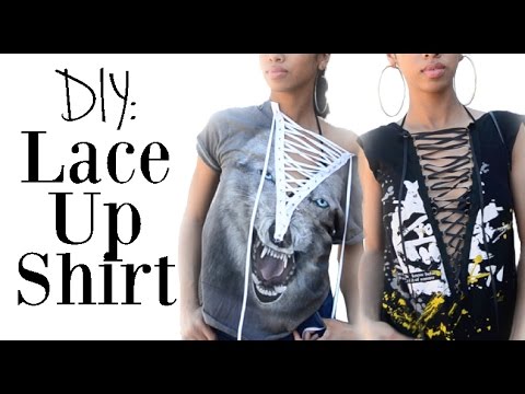 DIY FASHION: T Shirt Reconstruction - Lace Up Shirt! SEW/NO SEW - YouTube