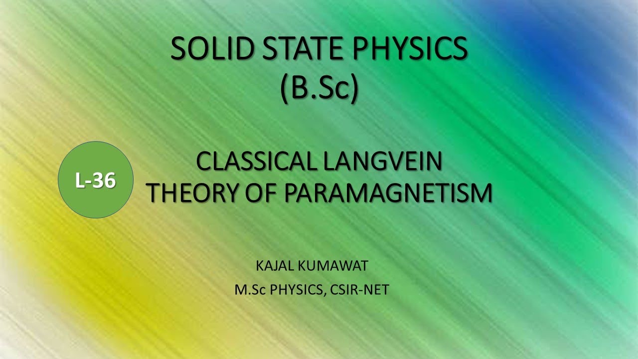 Lecture-36 Classical Langevin Theory of Paramagnetism - YouTube