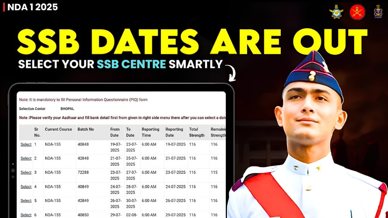 NDA 1 2025 SSB Dates Out | How to Select SSB Centre & Date Smartly ...