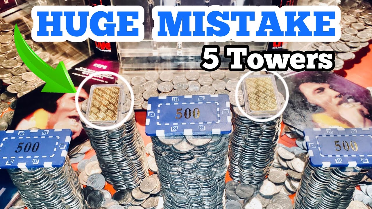HUGE MISTAKE With 5 GOLD TOWERS Inside The High Limit Coin Pusher ...