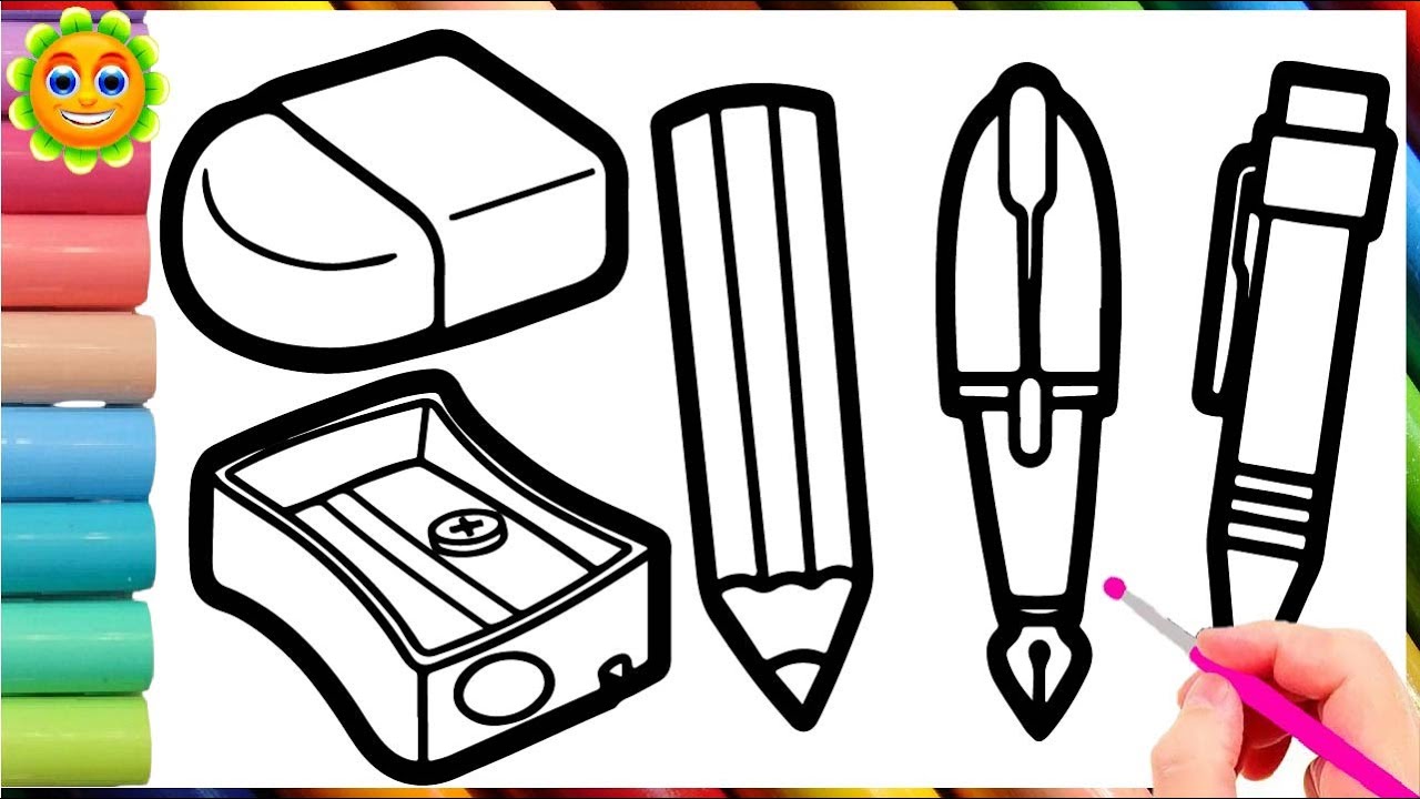 School Tools Drawing, Painting and Coloring for Kids || Drawing and ...