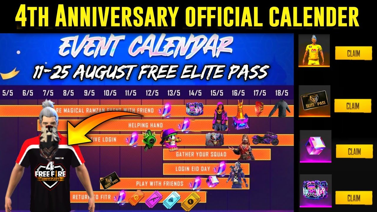 4th Anniversary Event Calendar | Free Fire New Event | Free Fire 4th ...