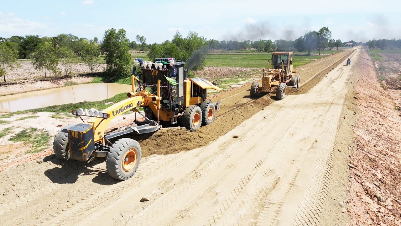 Road Construction By Motor Grader With Long Road, Technique Use Motor ...