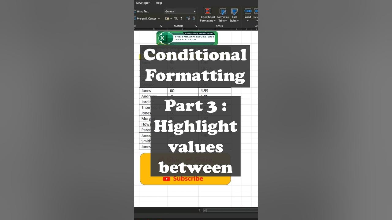 Conditional Formatting Part 3 Highlight Values Between Exceltricks Conditionalformatting