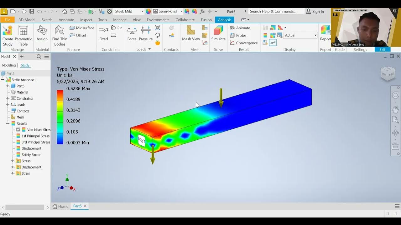 PRAKTIK SIMULASI STRESS ANALYSIS AUTODESK INVENTOR - YouTube