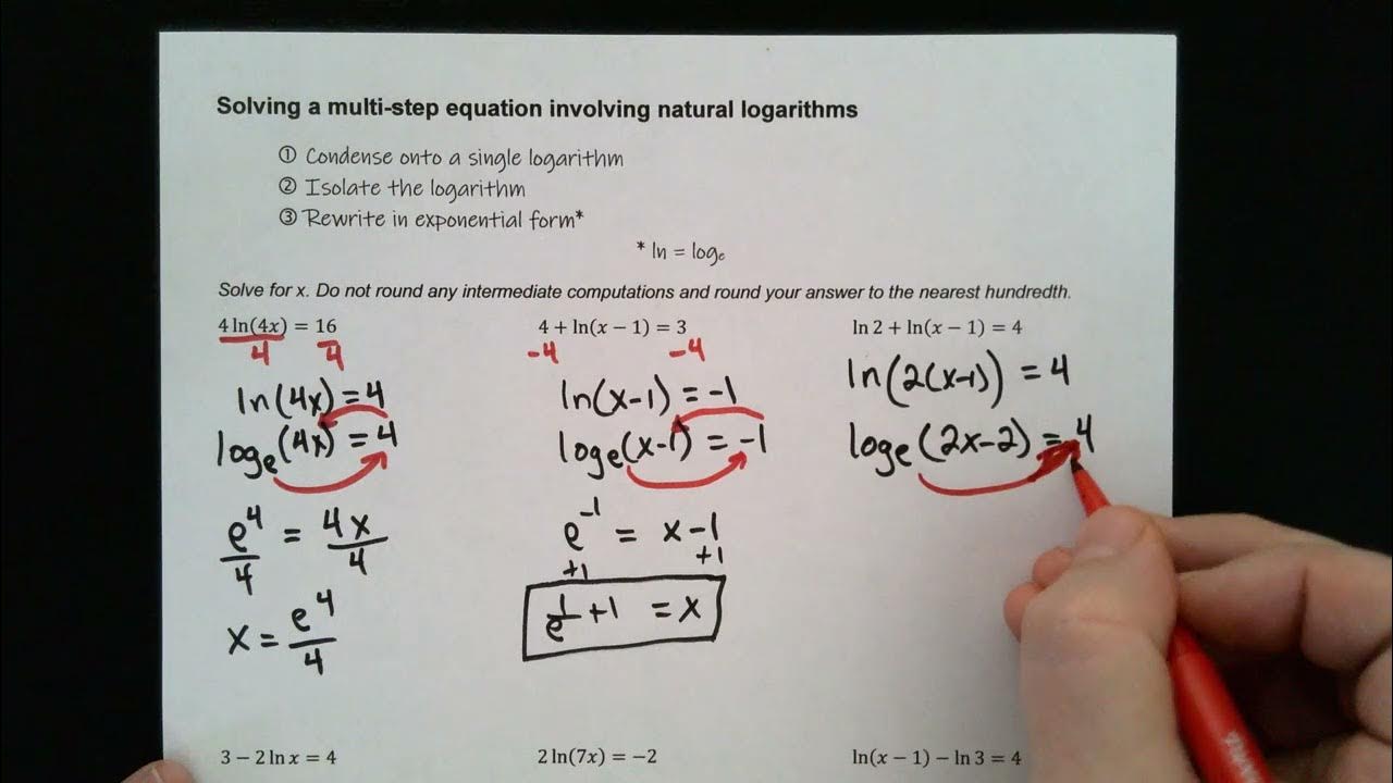 Solving Multistep Equations with Natural Logarithms (ln) - YouTube