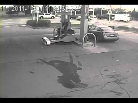Customer hits Gas pump - YouTube