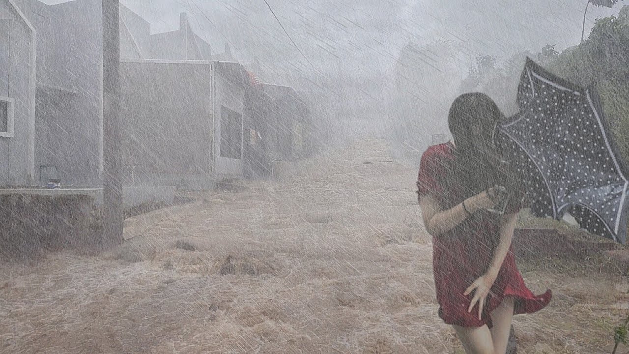 Super heavy rain, strong winds and thunderstorms in my village, rain ...