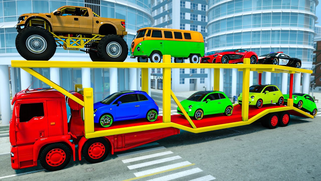 Long car transporter transports cars - Cartoon for children - | Wheel ...