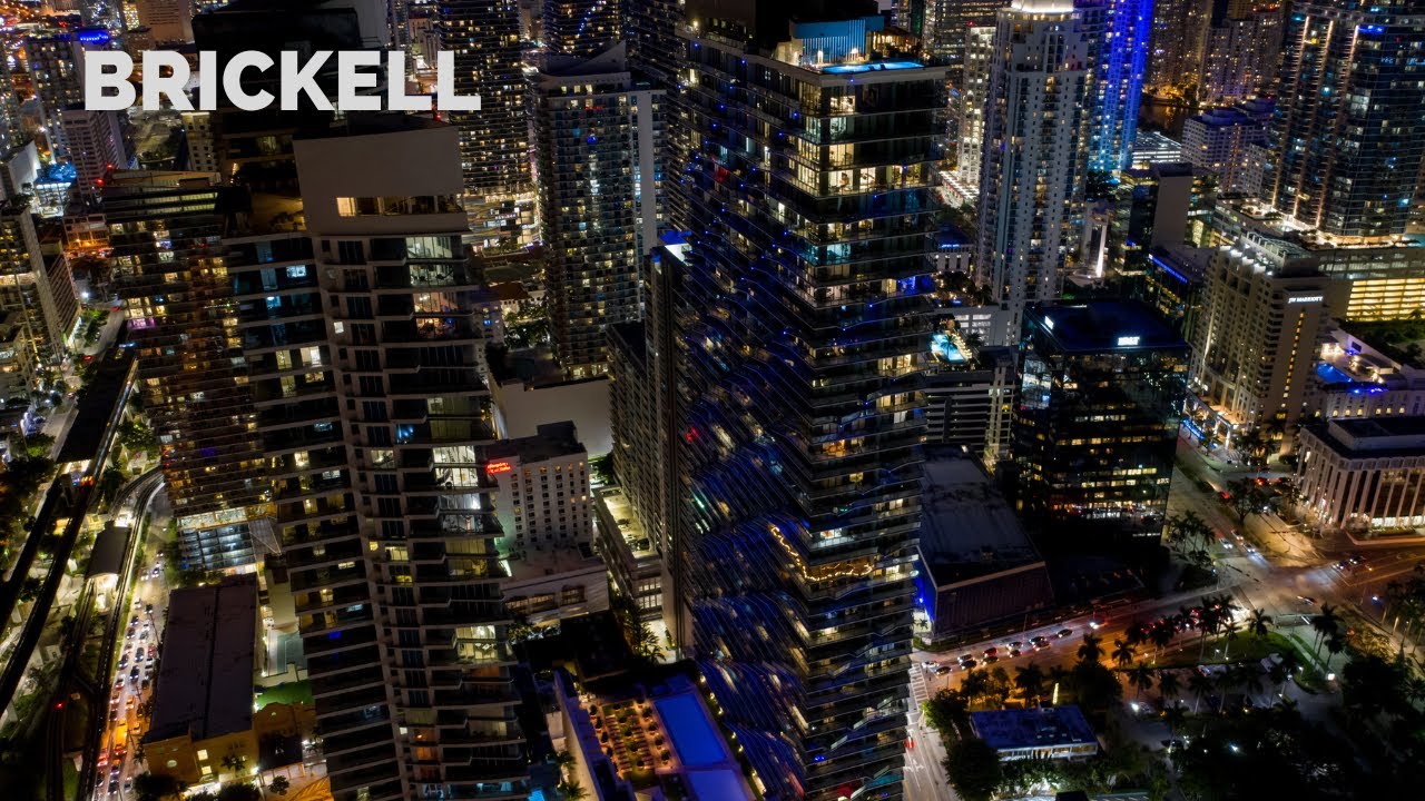Brickell Bay Miami Night By Drone 4k - Brickell Miami Aerial View - 4k ...
