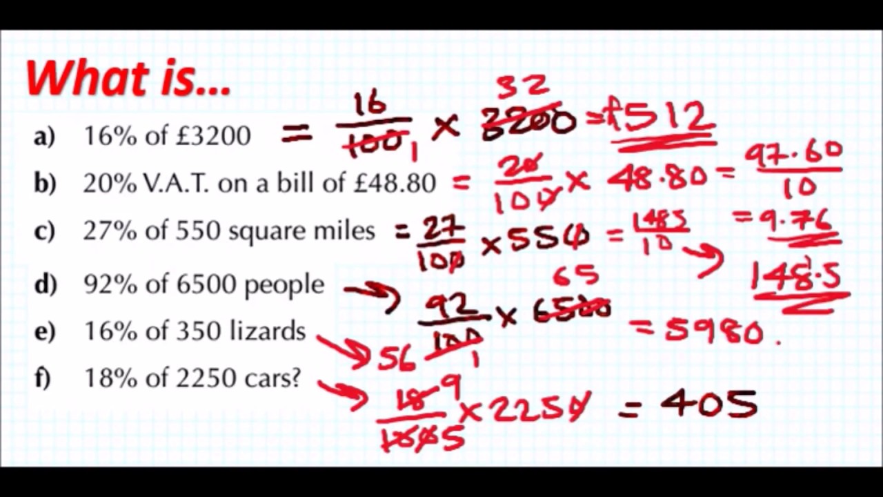 Calculating percentages of amounts: SIX QUESTIONS (revision video II ...