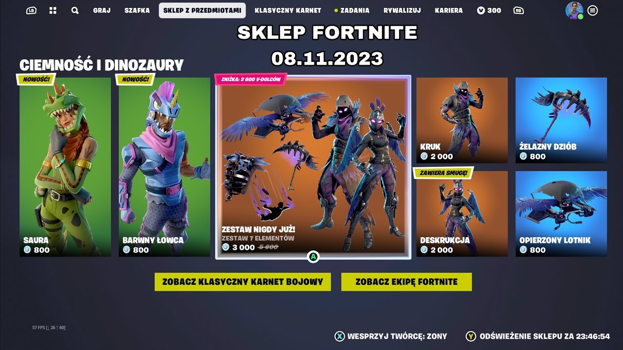 SKLEP FORTNITE | 08.11.2023 | NOWY SKIN SAURA i BARWNY ŁOWCA | ZESTAW ...